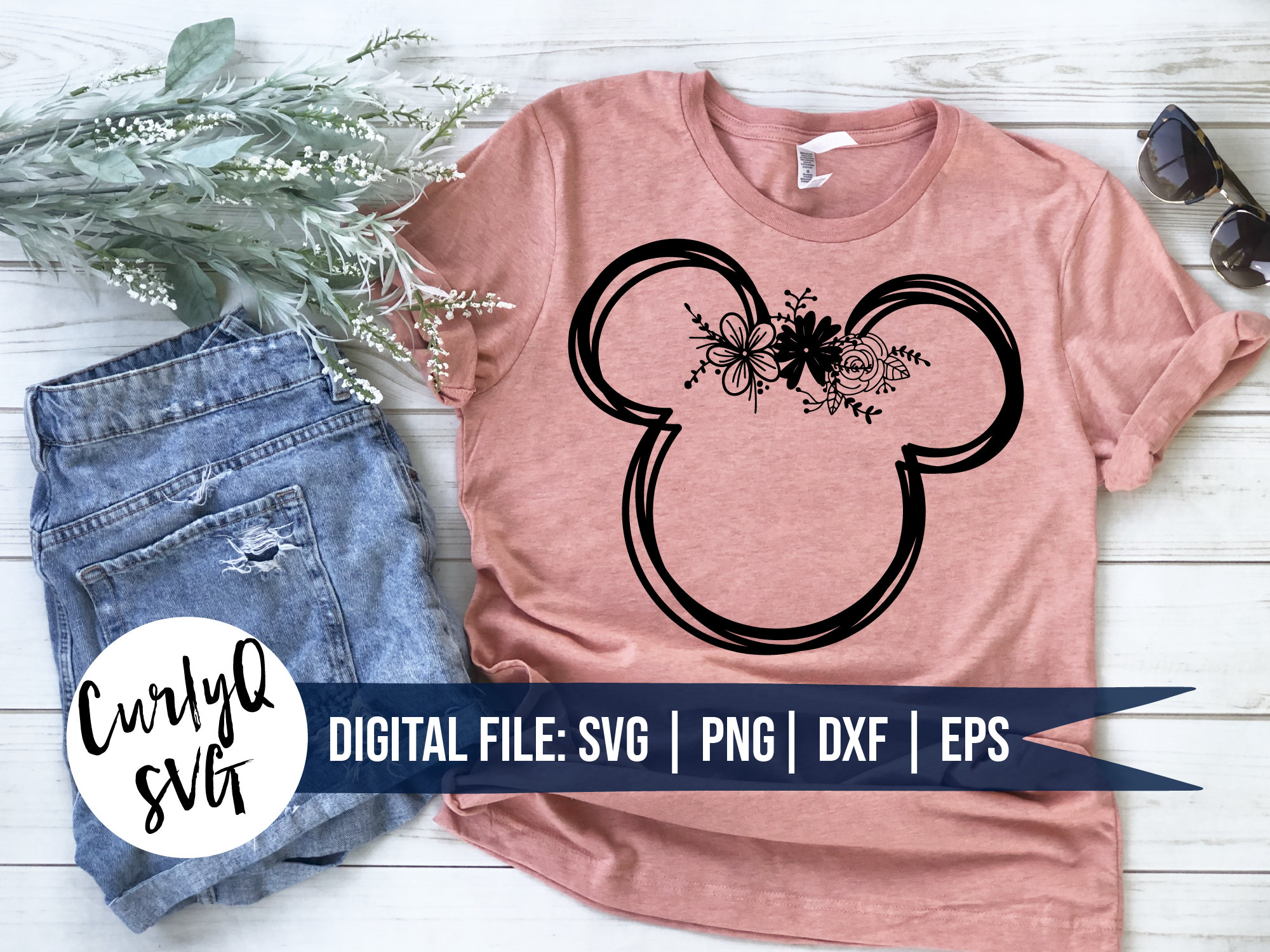 SVG Floral Mickey Head Minnie Flowers Spring Summer Cut - Etsy