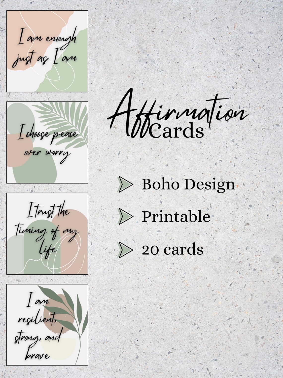 Boho Printable Affirmation Cards | 20 Minimalist Self Love & Positivity ...