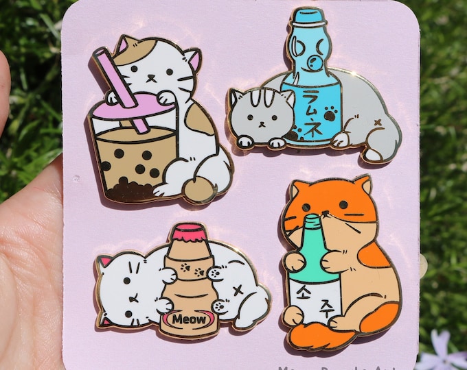 Bubble Tea and Soju Cat Enamel Pin/ Boba/ Cute/ Kawaii/yakult/ramune - Etsy