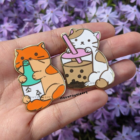 Bubble Tea and Soju Cat Enamel Pin/ Boba/ Cute/ Kawaii | Etsy
