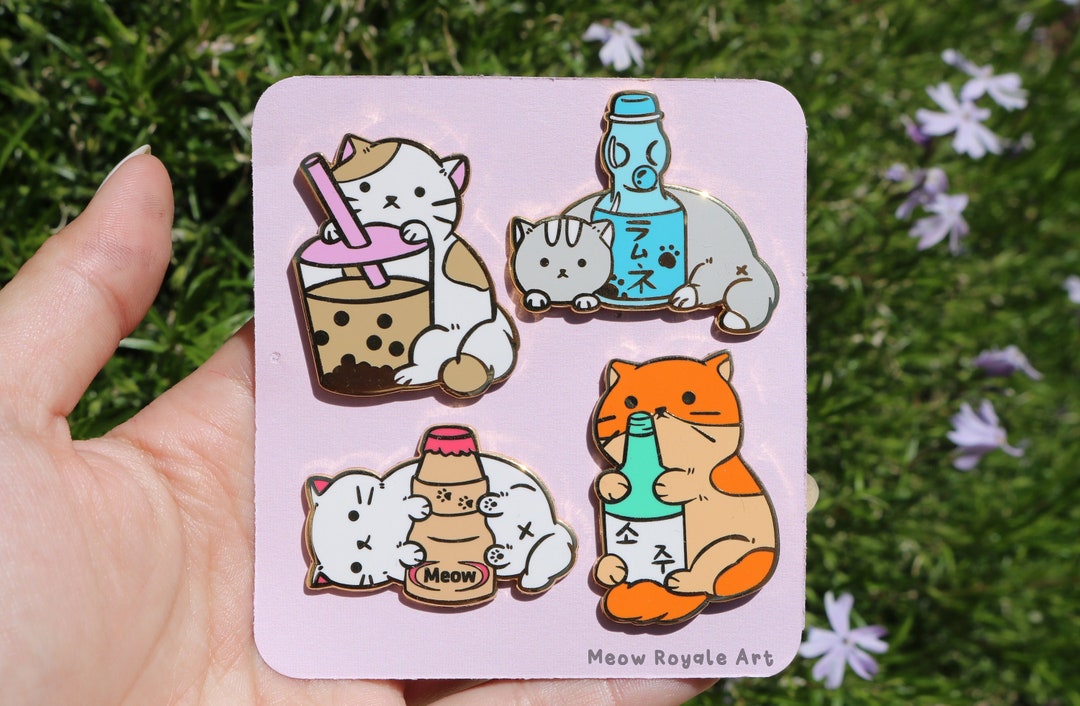 Bubble Tea and Soju Cat Enamel Pin/ Boba/ Cute/ Kawaii/yakult/ramune - Etsy