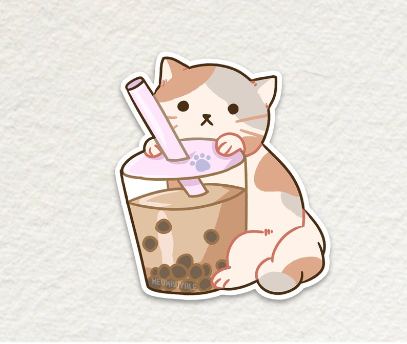 Cat With Asian Drinks Stickers/bubble Tea/ - Etsy