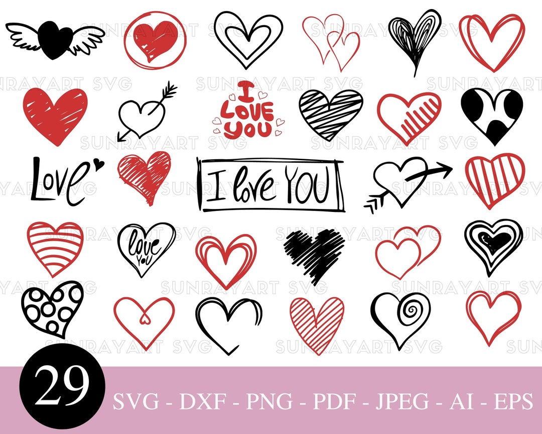 Bundle Hearts Svg Files for Cricut, Valentines Day PNG, 29 Love Hearts ...