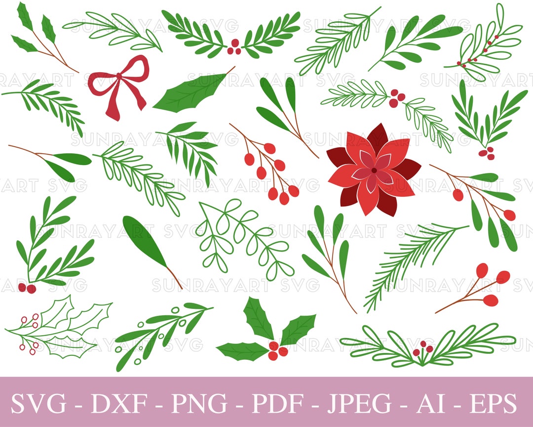 Christmas Leaves SVG Files for Cricut, Christmas Clipart Bundle PNG ...