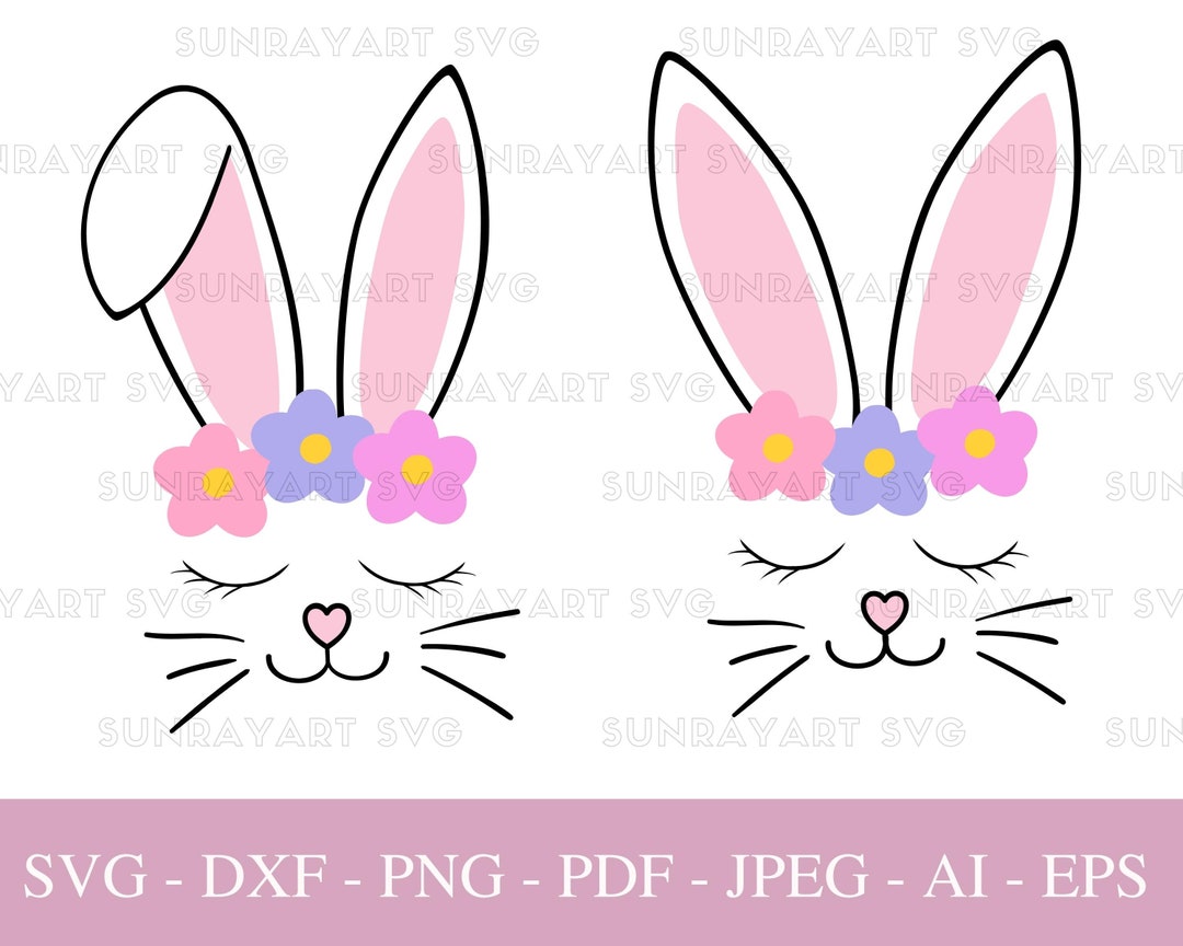 Bunny SVG Files for Cricut, Easter SVG Bundle, Bunny Face Png Dxf Pdf ...