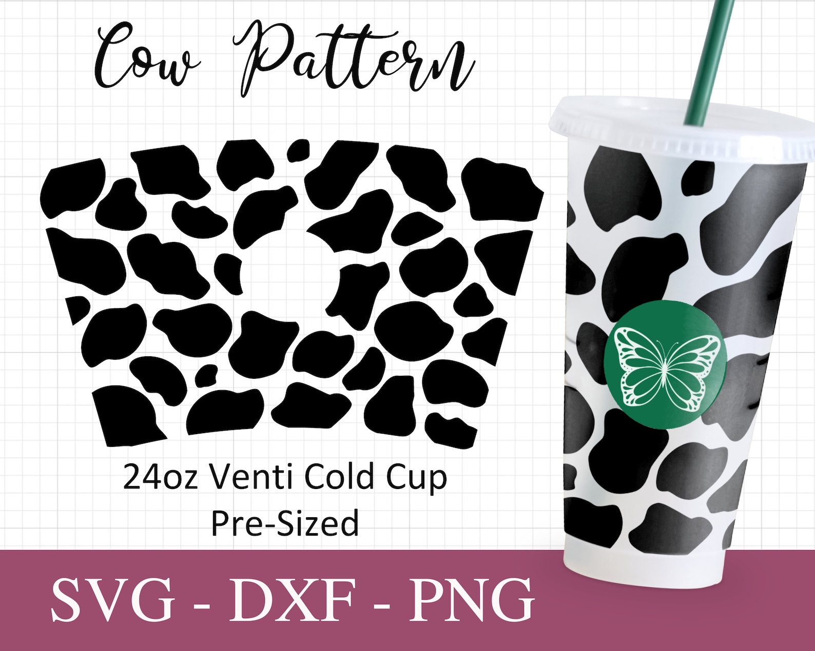 Cow Pattern 24 Oz Venti Cold Cup Design | Cow Pattern Svg Files for ...
