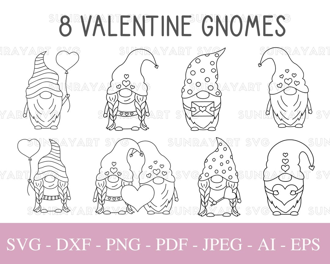 Valentine Gnomes SVG Files for Cricut, Bundle Gnomes With Hearts PNG ...