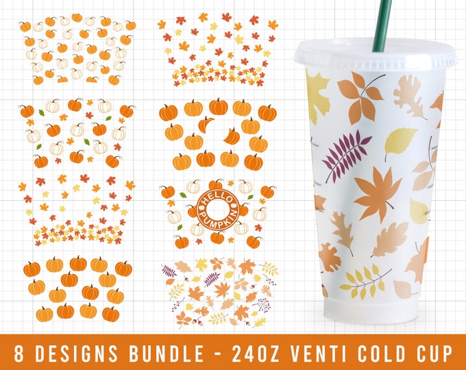 Hello Fall 24 Oz Venti Cold Cup Design Bundle, Pumpkin Svg Files for ...