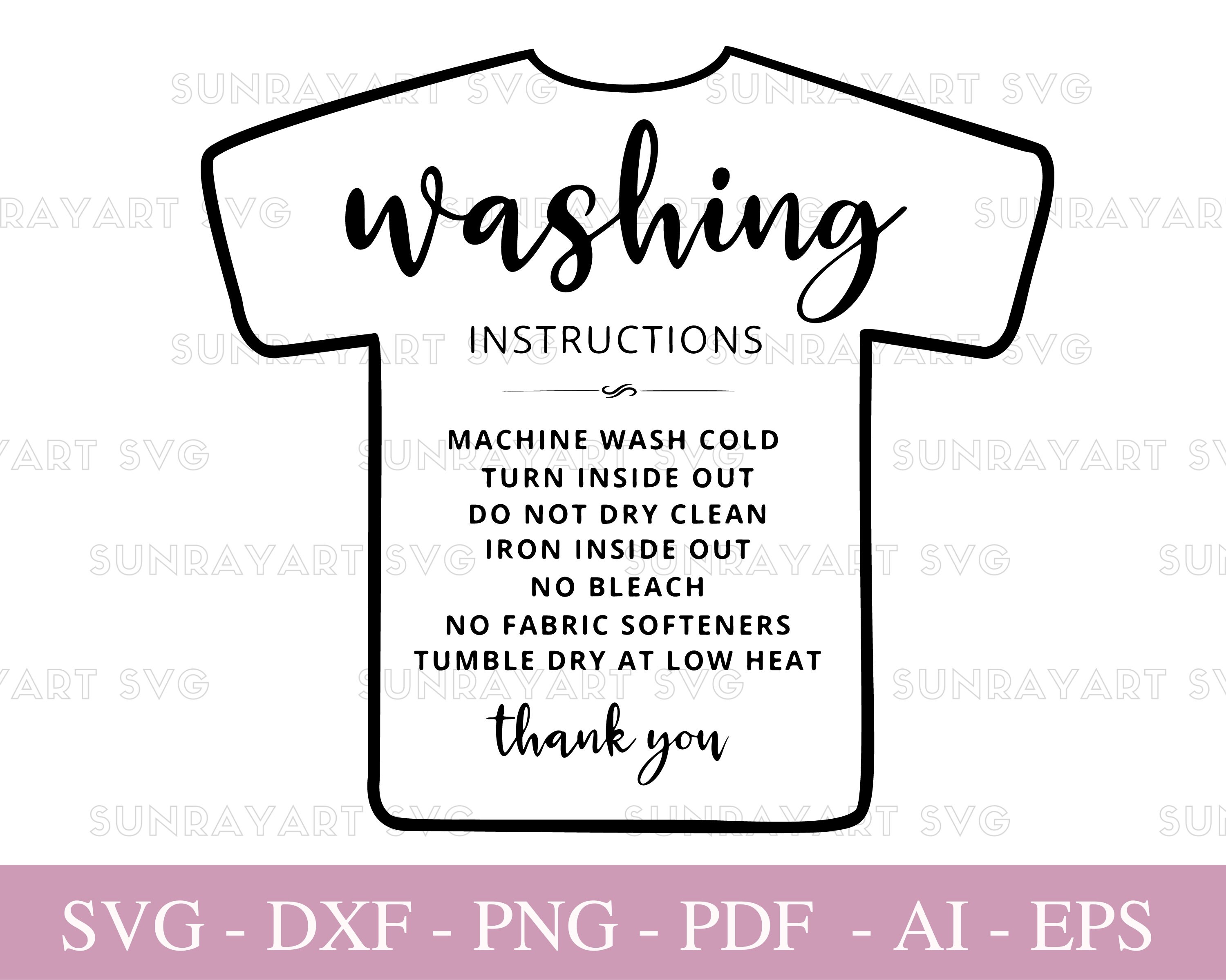 Svg Washing Care Card Instructions, Shirt SVG Files for Cricut, Shirt ...