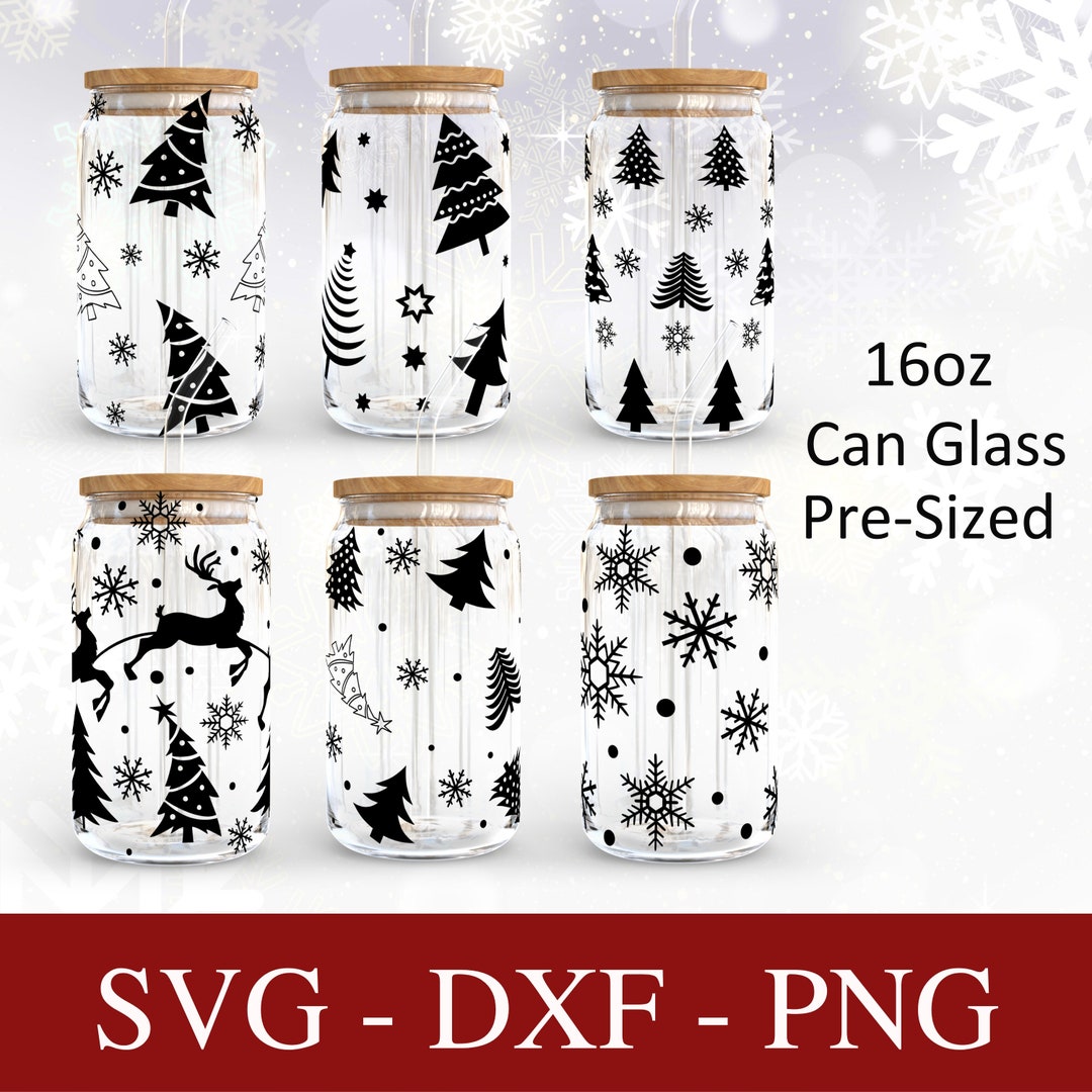 16 Oz Christmas Can Glass Svg I Bundle Snowflake Can Glass Svg I Svg ...