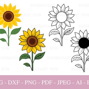 Sunflower SVG Files for Cricut, Flower Clipart PNG , DXF Cut File ...