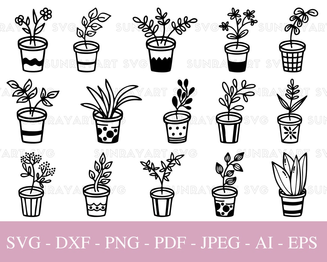 House Plant Svg, Bundle Files for Cricut, Home Plants PNG , Botanical ...