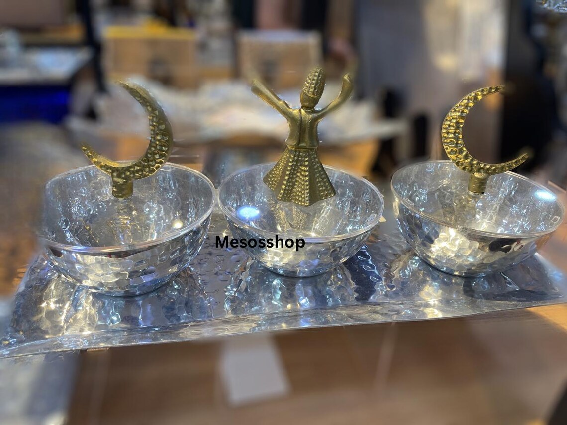 Serving Tray With Crescent & Whirling Dervish Decor – 3 Bowl Set ...
