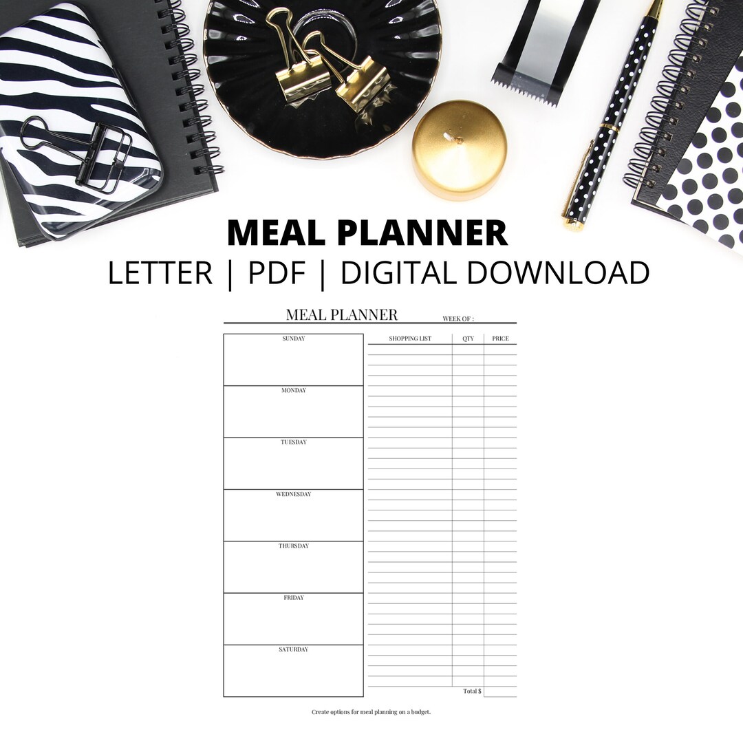 Weekly Meal Planner |letter Size | PDF | Instant Digital Download - Etsy