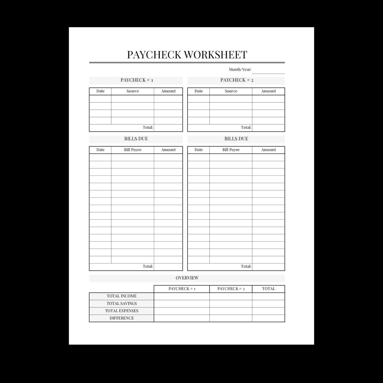 Paycheck Worksheet Tracker Paycheck Notes Letter Size | Etsy