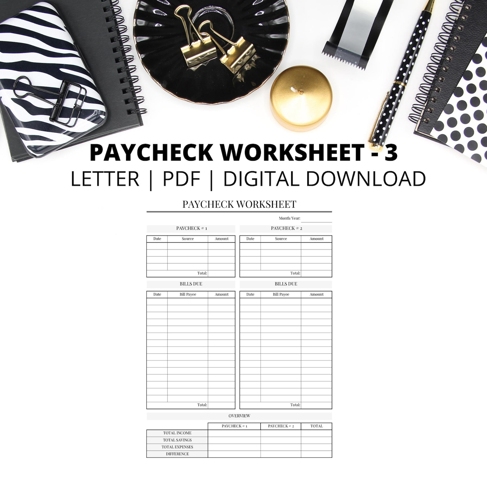 Paycheck Worksheet Tracker | Paycheck Notes | Letter Size | PDF ...