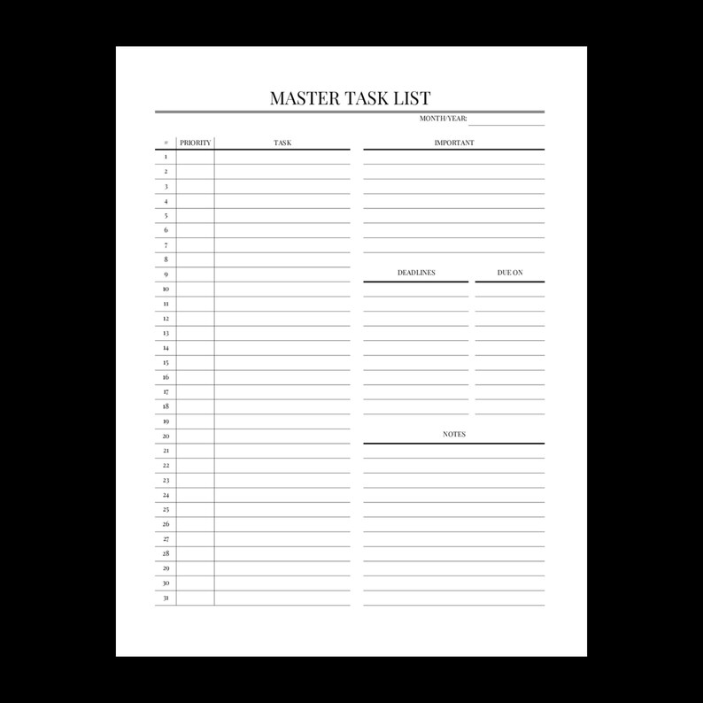 Master Task List Template