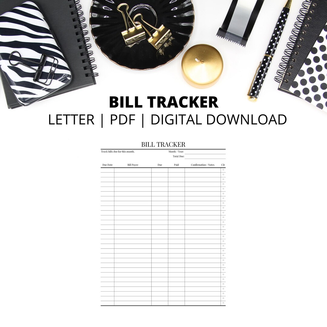 Bill Tracker | Bill Tracker Notes | Letter Size | PDF | Instant Digital ...