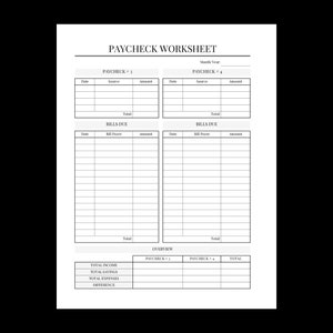 Paycheck Worksheet Tracker | Paycheck Notes | Letter Size | PDF ...