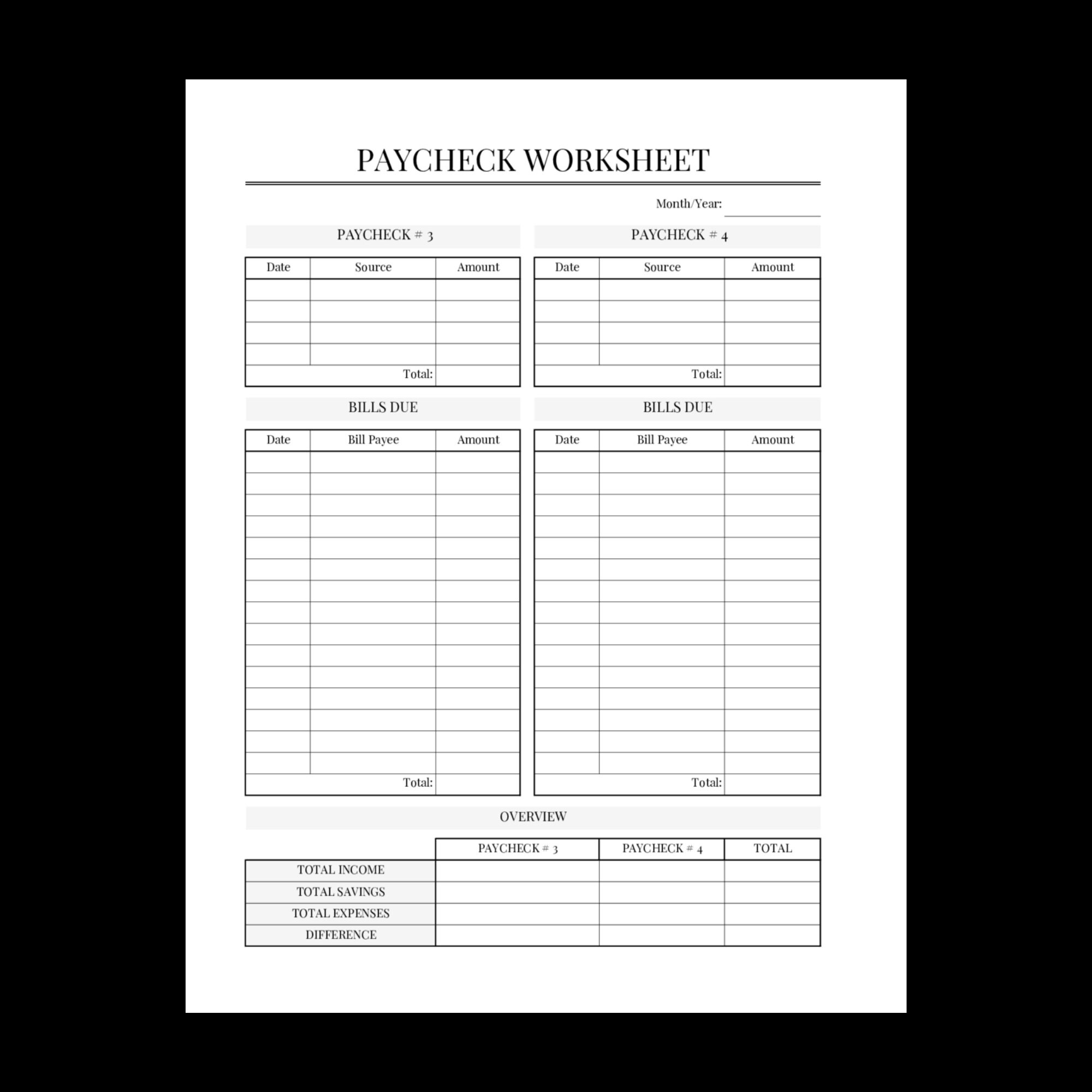 Paycheck Worksheet Tracker Paycheck Notes Letter Size - Etsy