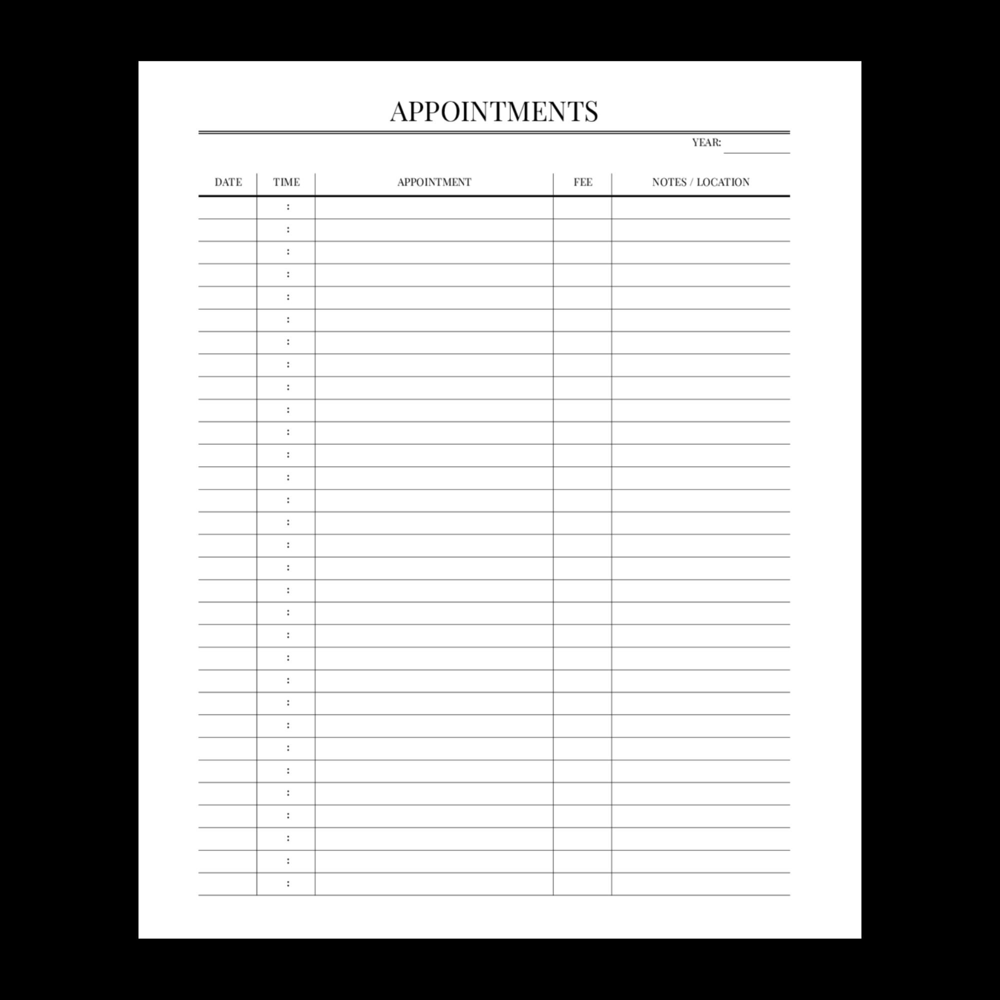Appointments | Letter Size | PDF | Instant Digital Download - Etsy