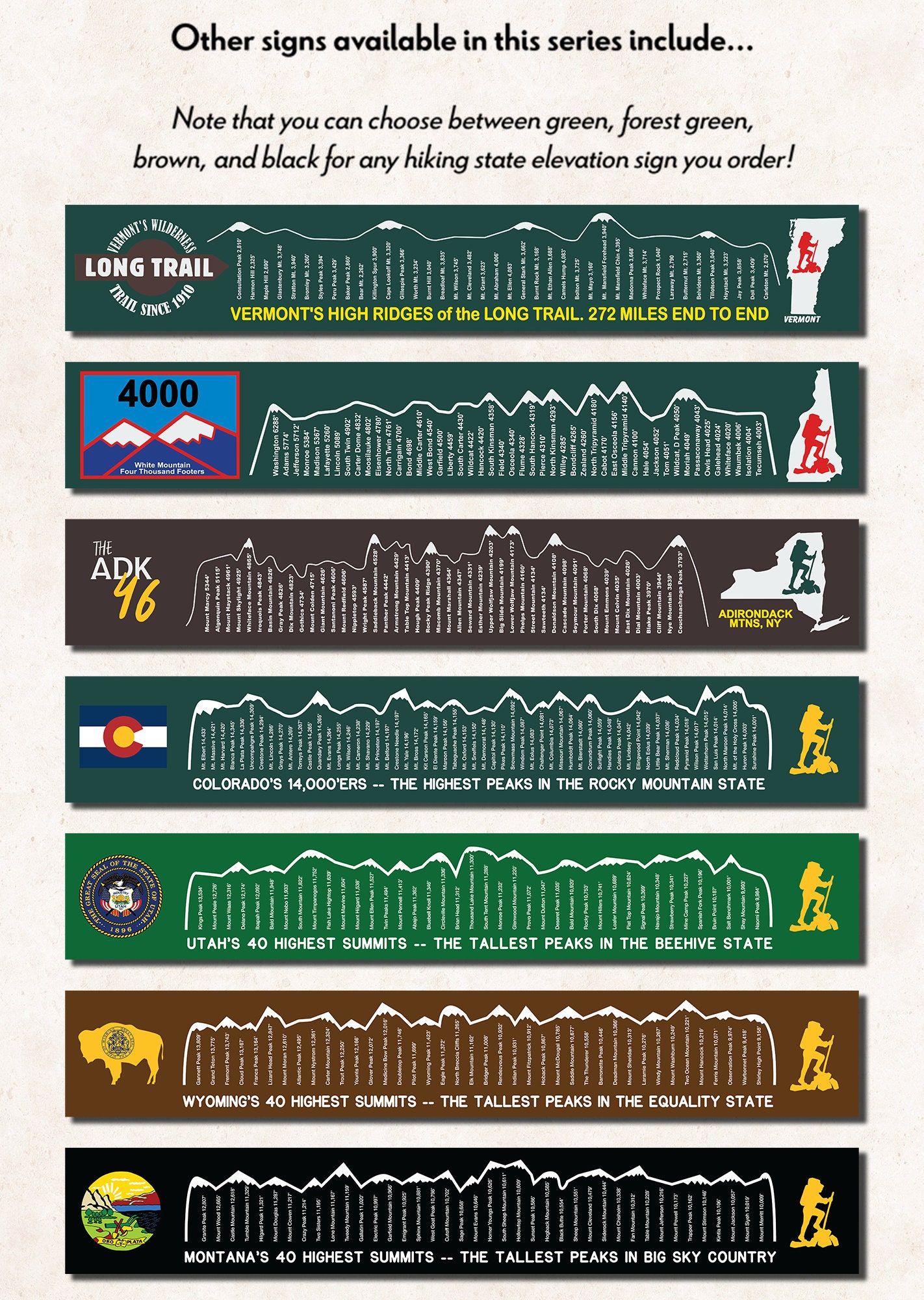 Hiking Elevation Point Series- Vermont Long Trail Sign From Authentic ...