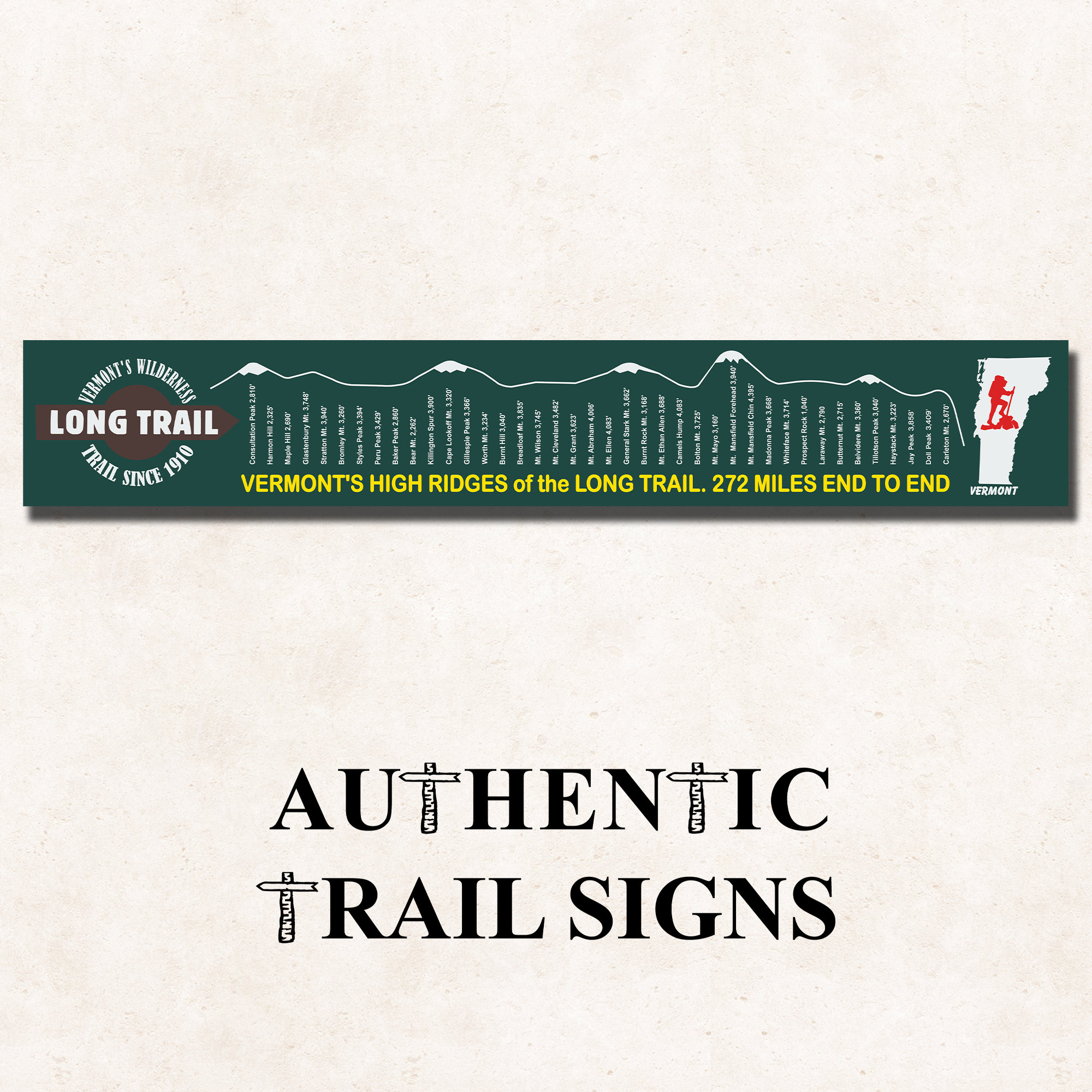 Hiking Elevation Point Series- Vermont Long Trail Sign From Authentic ...