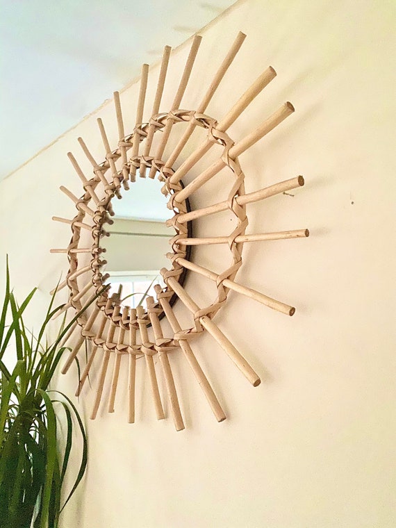Boho Mirror Home Decor Wall Mirror Round Rattan Bohemian Sun Mirror ...