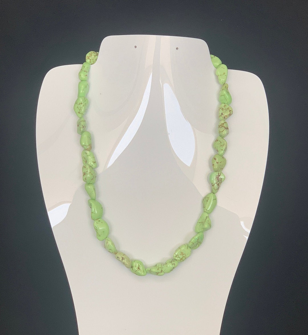 Handmade Genuine Green Gaspeite & Sterling Silver Necklace 18" - Etsy