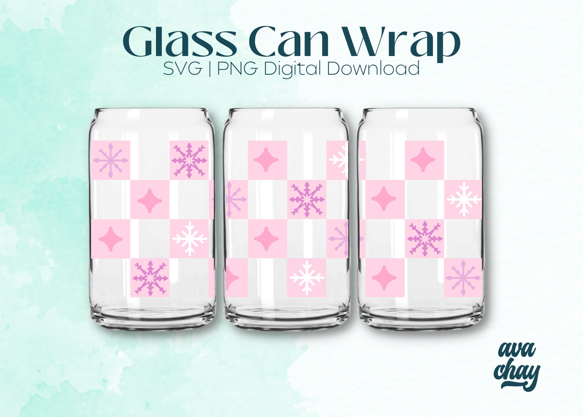 Snowflake Checker Glass Can SVG 16 Oz Libbey Full Wrap Beer - Etsy