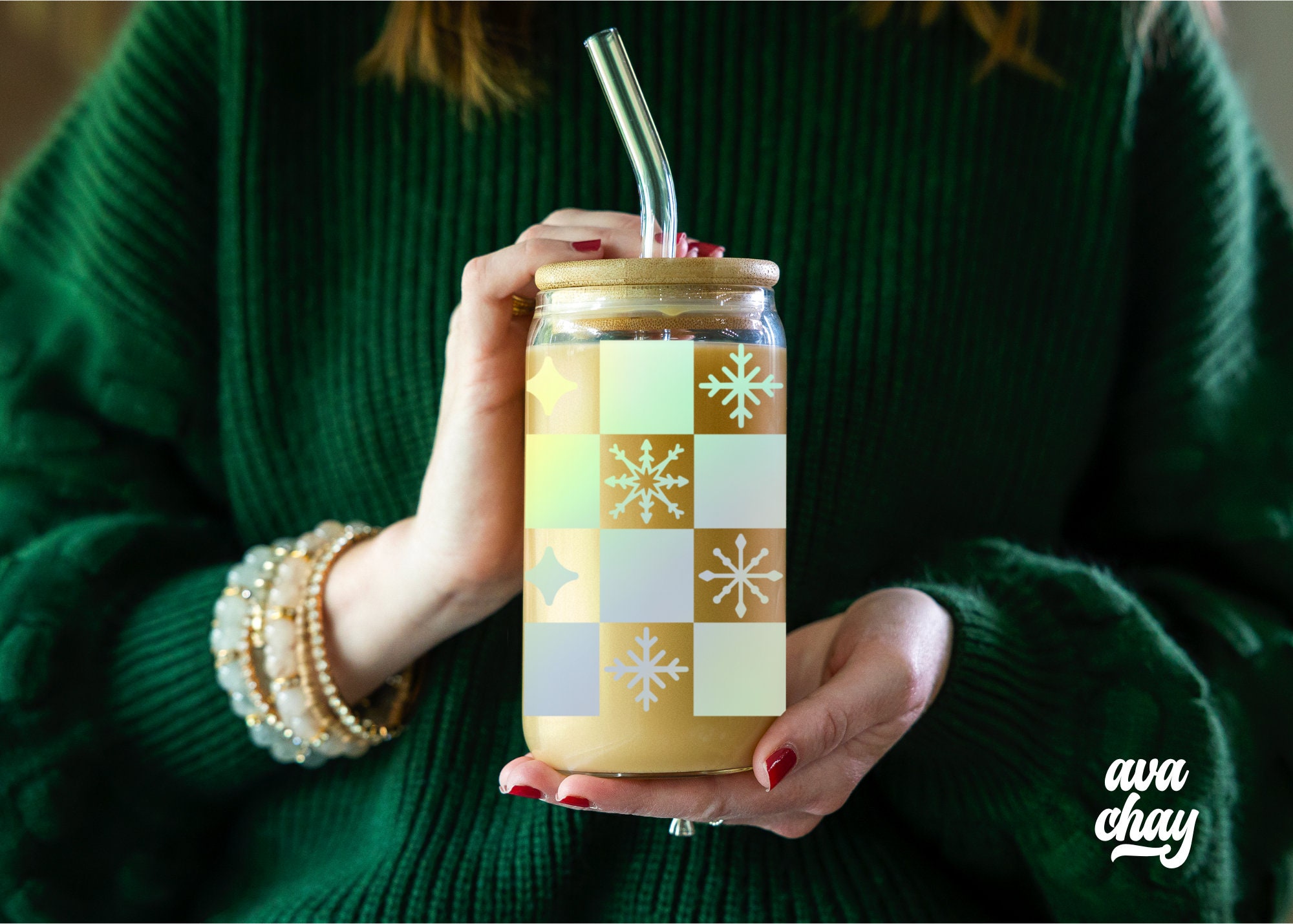 Snowflake Checker Glass Can SVG 16 Oz Libbey Full Wrap Beer - Etsy