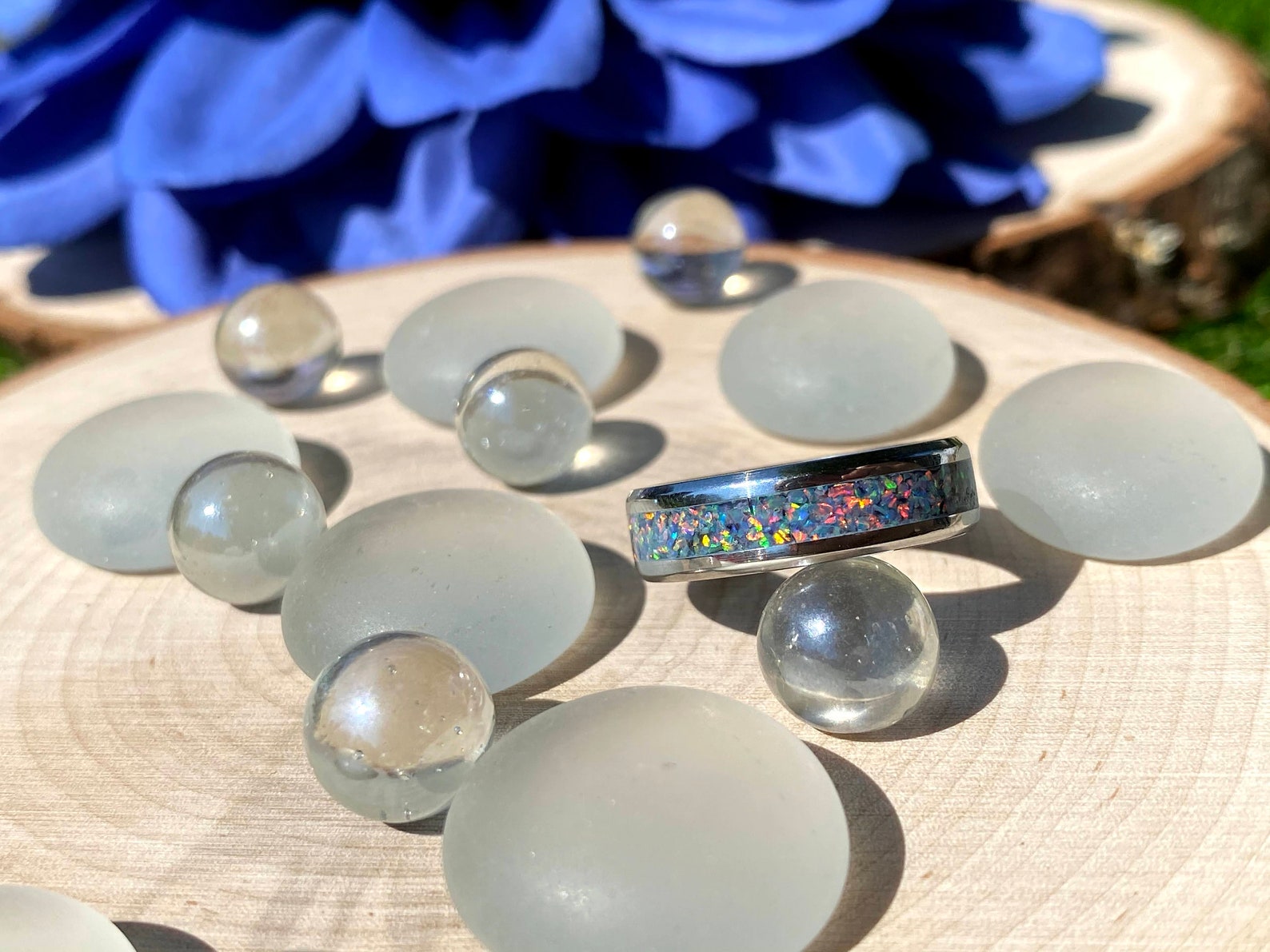 Star Dust Opal Inlay Ring Stainless Steel Titanium - Etsy