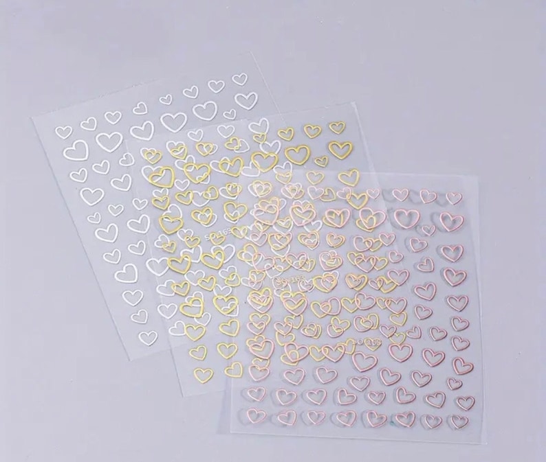 3D Heart Design Nail Stickers / Nail Decals / Nail Art / Hearts / Gold ...