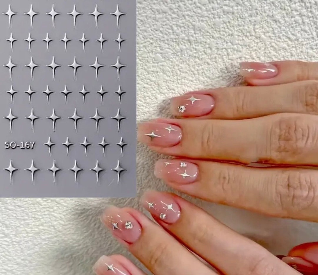 3D Nail Star Stickers / Sparkle Nail Star Sticker Sheet / Silver, Gold ...