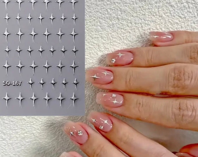 3D Nail Star Stickers / Sparkle Nail Star Sticker Sheet / Silver, Gold ...