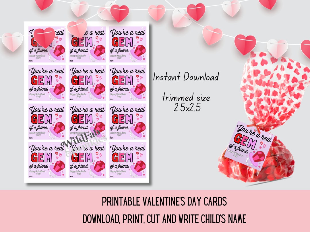 Printable Class Valentine's Day Cards You're a Real Gem of A Friend ...