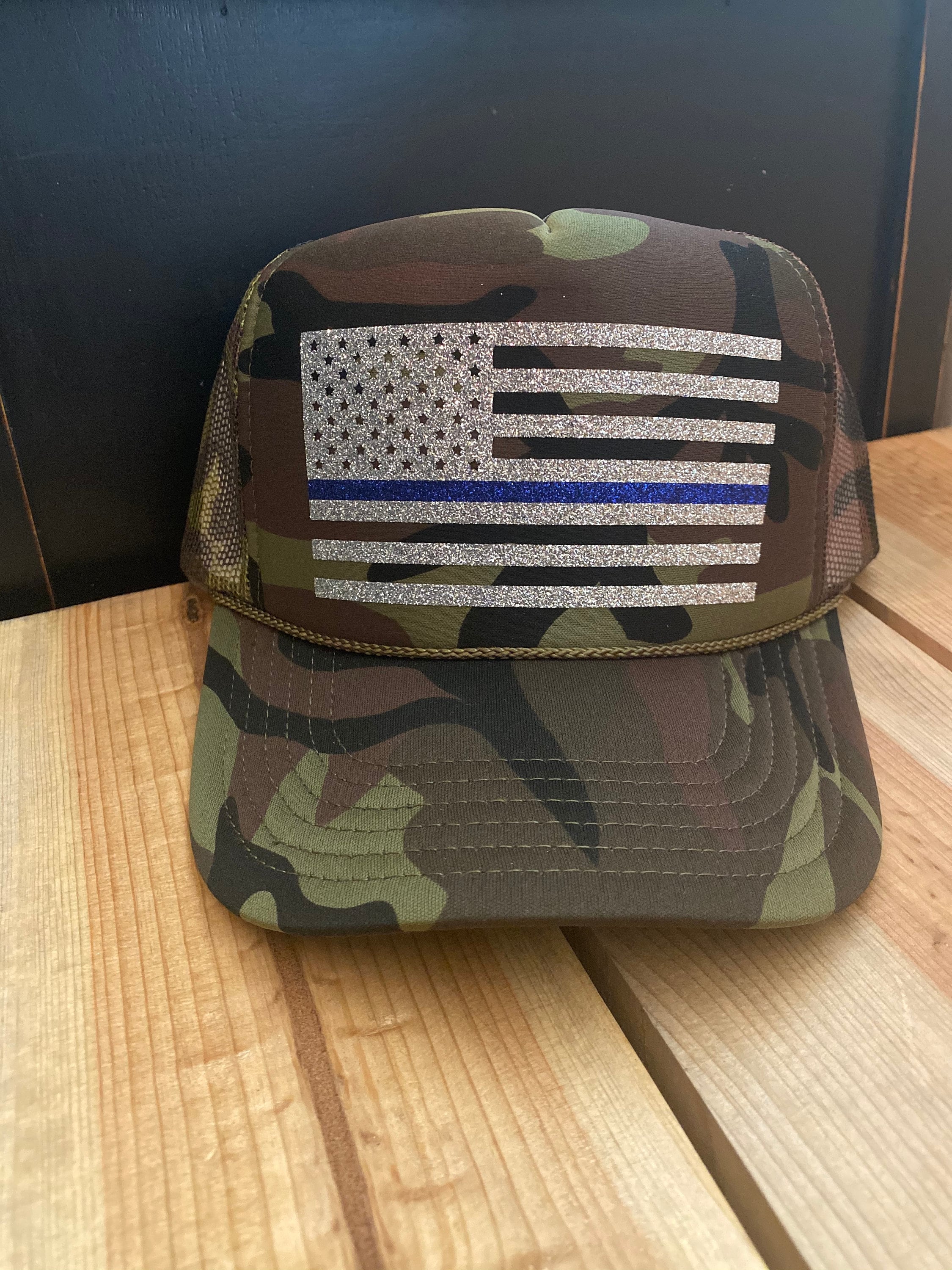 Camo Blue Line American Flag - Etsy Israel