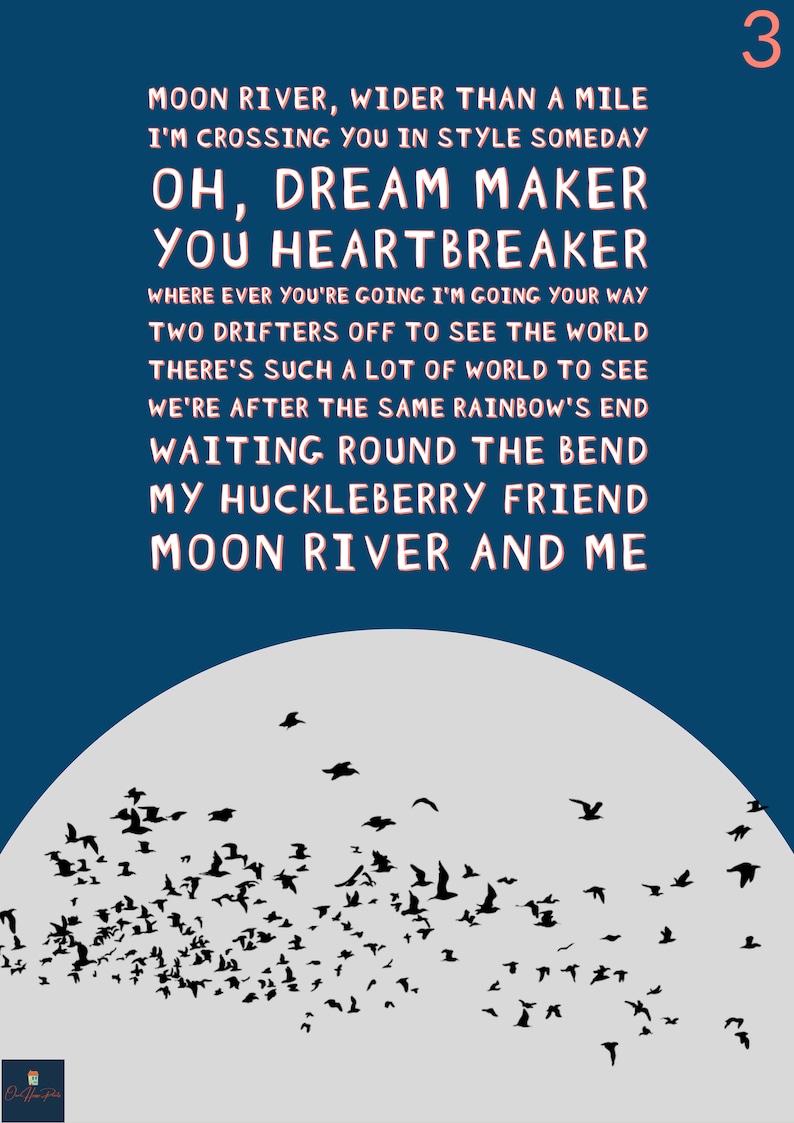Moon River Lyrics Print andy Williams Audrey Hepburn Sinatra - Etsy UK