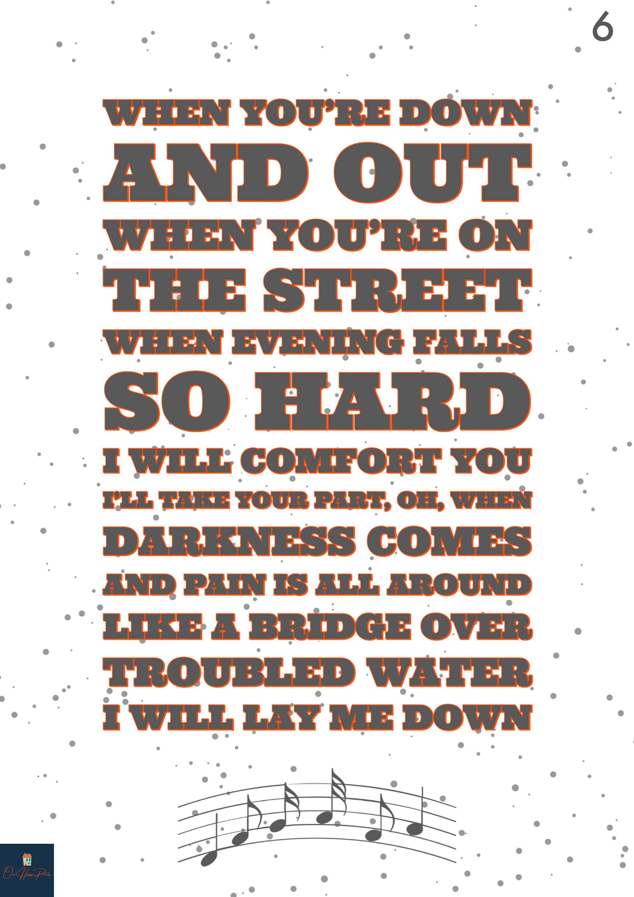 Bridge Over Troubled Water Lyrics Print Simon and Garfunkel | Etsy