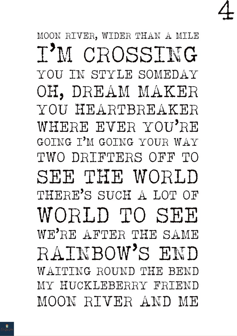 Moon River Lyrics Print andy Williams Audrey Hepburn Sinatra - Etsy UK
