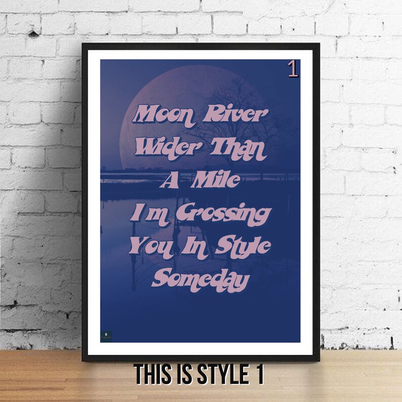 Moon River Lyrics Print andy Williams Audrey Hepburn Sinatra - Etsy UK