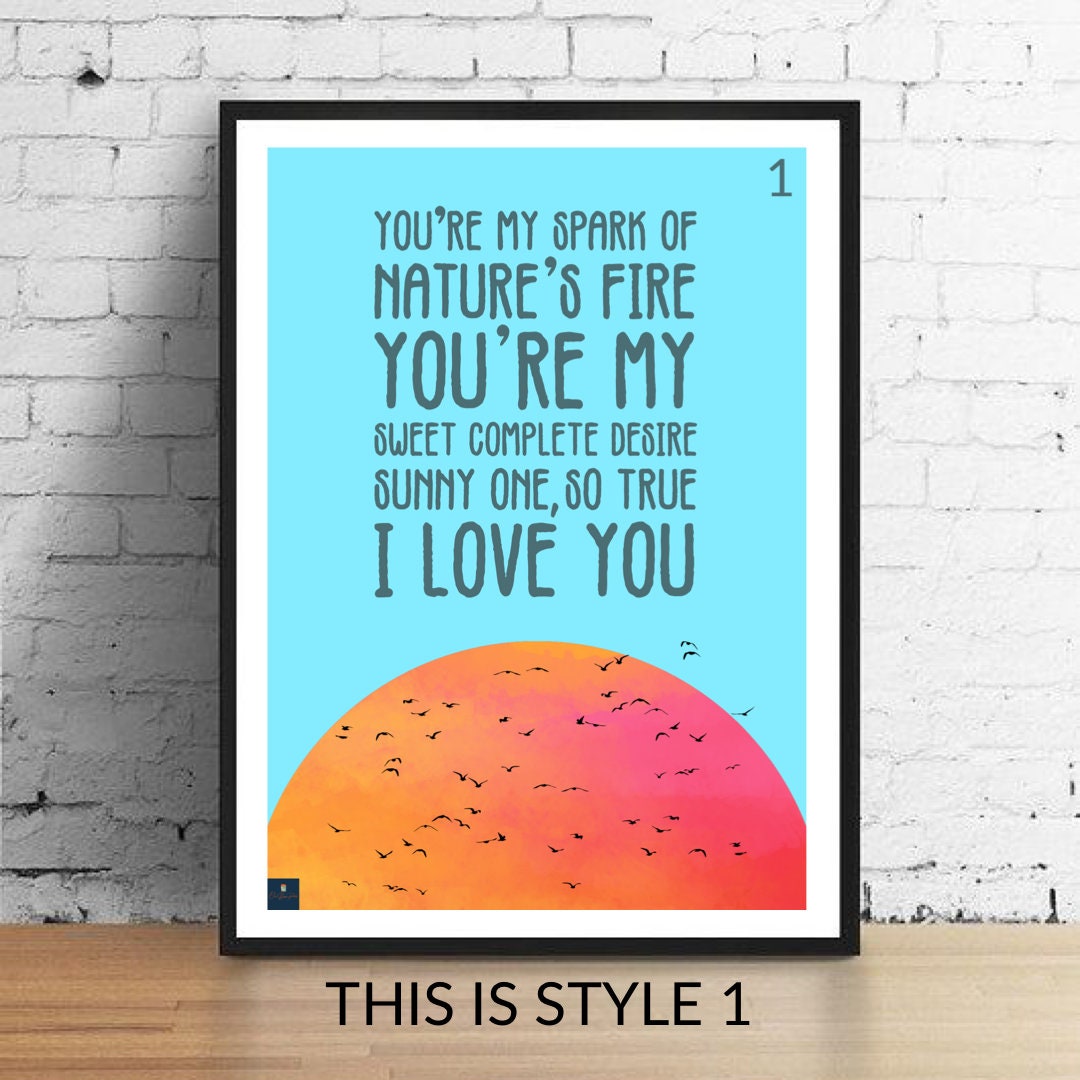 Sunny Lyrics Print Stevie Wonder Bobby Hebb Inspired Music Poster ...