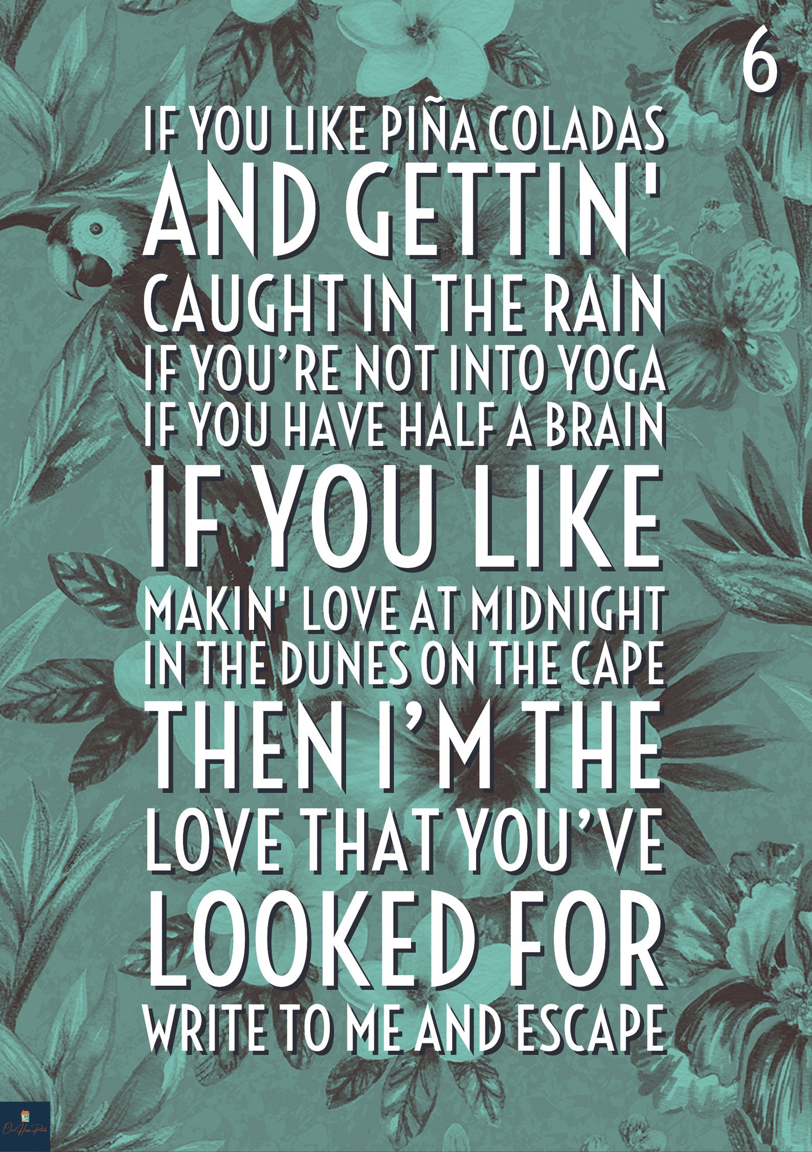 Escape the Piña Colada Song Lyrics Print Rupert Holmes - Etsy UK