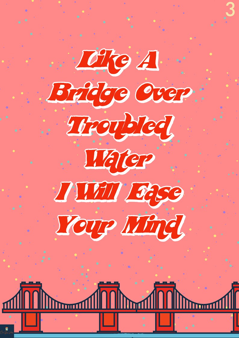 Bridge Over Troubled Water Lyrics Print Simon And Garfunkel Etsy Uk
