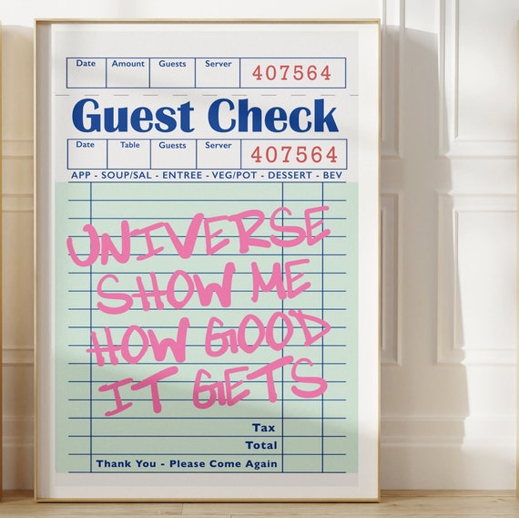 Guest Check Art Print Guest Check Poster Bar Cart Decor - Etsy