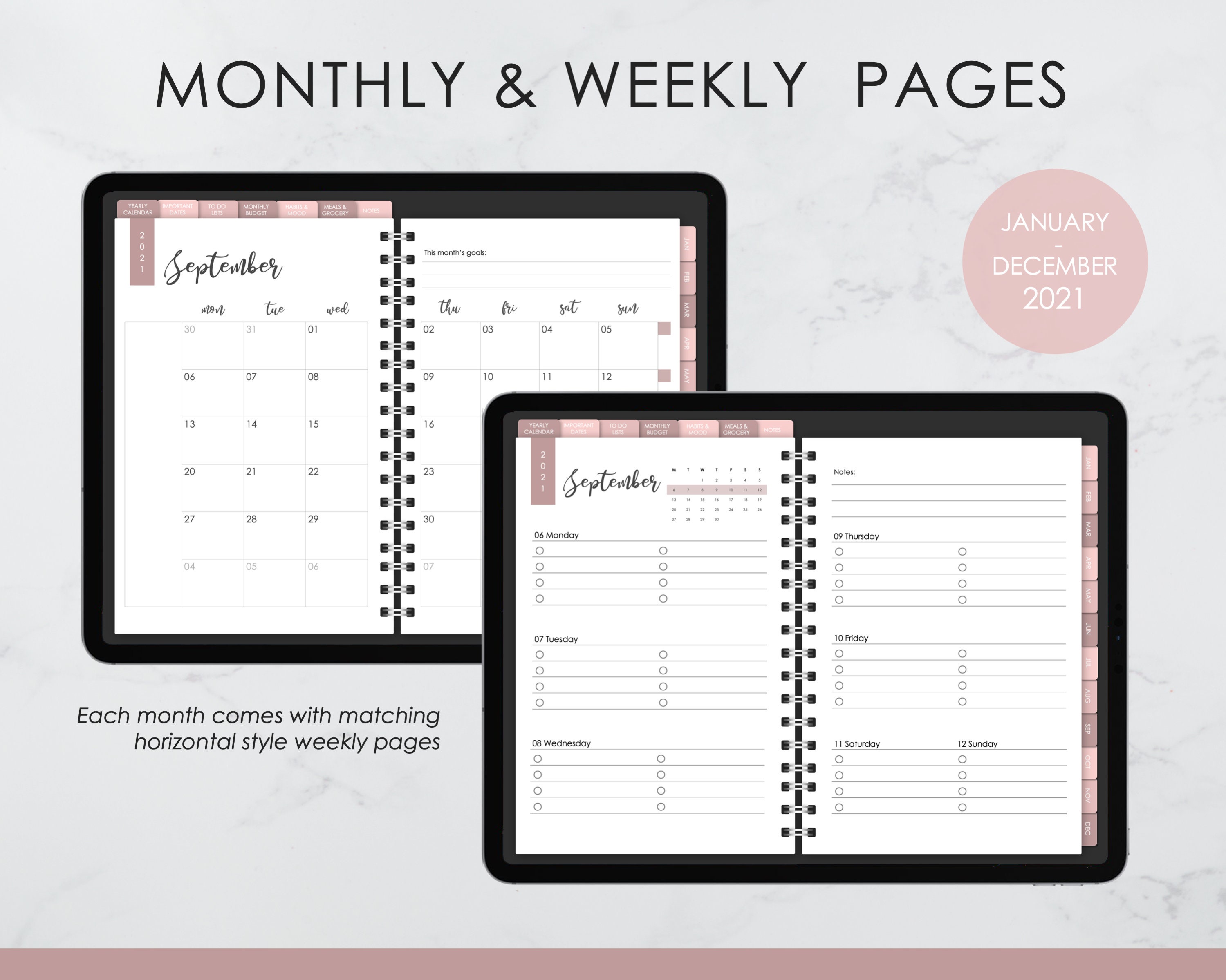 2021 Digital Planner Dated Dark Mode Black Stickers | Etsy