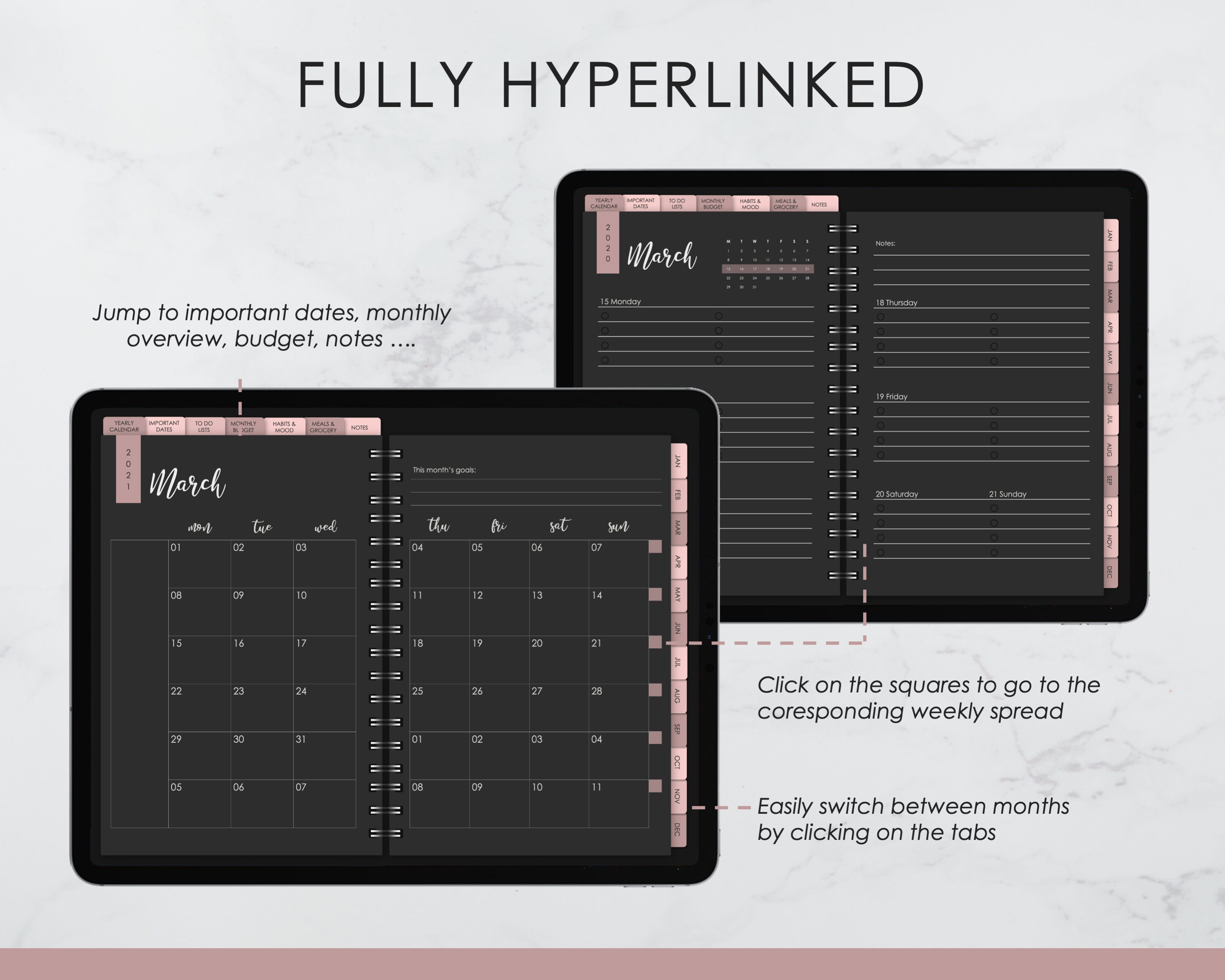 2021 Digital Planner Dated Dark Mode Black Stickers | Etsy