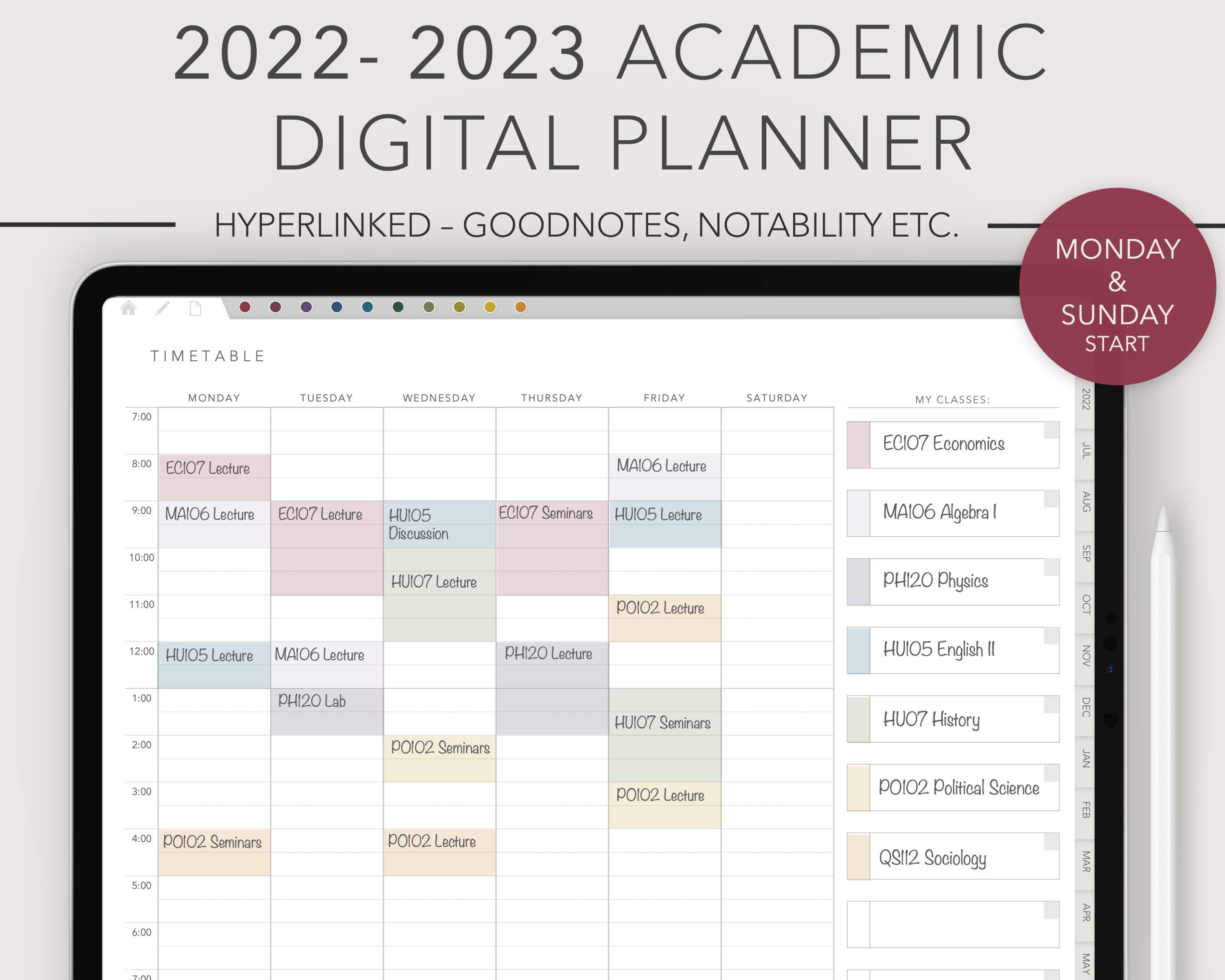 Student Digital Planner 2022 2023 Academic College - Etsy