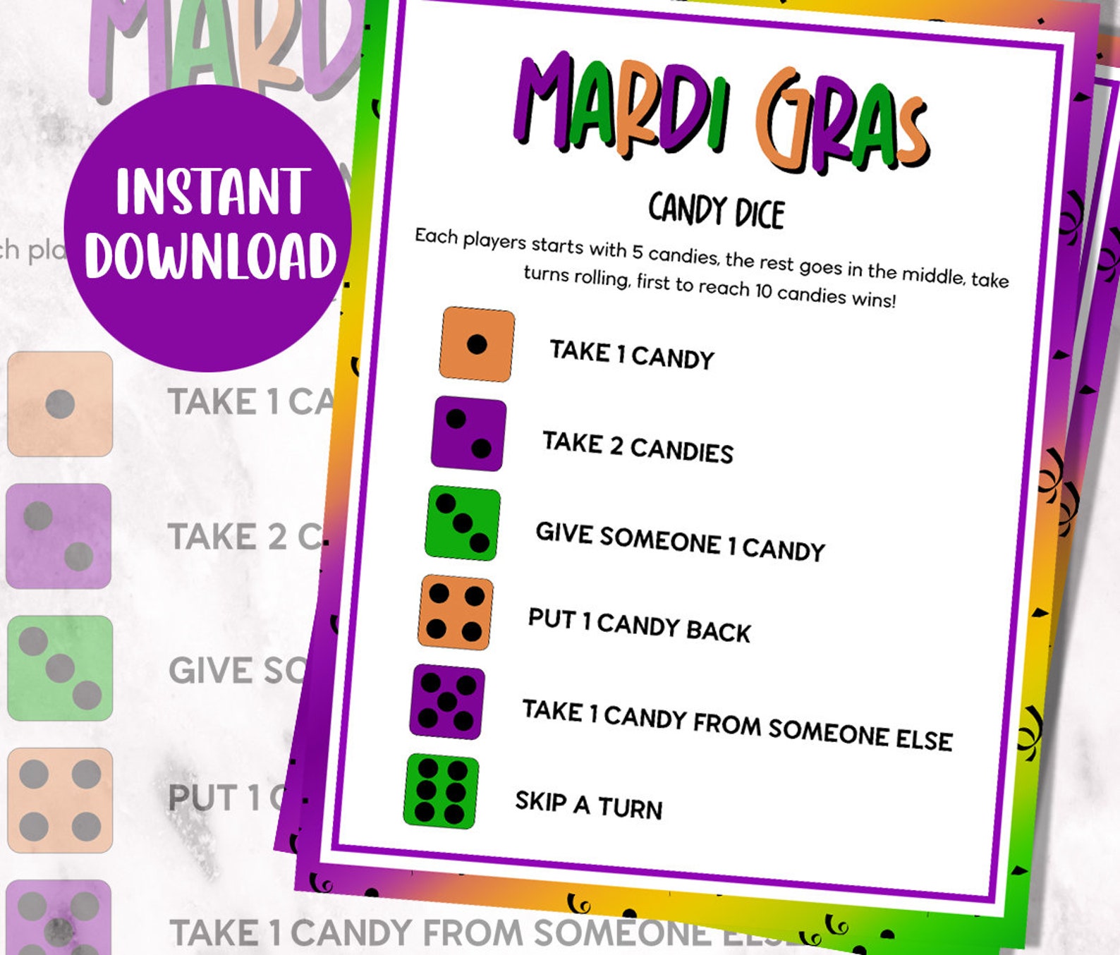 Mardi Gras Candy Dice | Mardi Gras Game | Kids Mardi Gras Game | Mardi ...