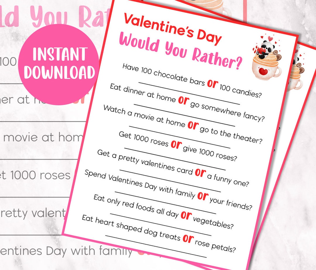 Valentine's Would You Rather Game for Kids, Printable Valentine's Party ...
